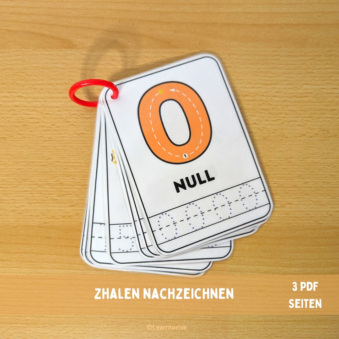 Number Tracing Flashcards German, Printable, Counting - Etsy