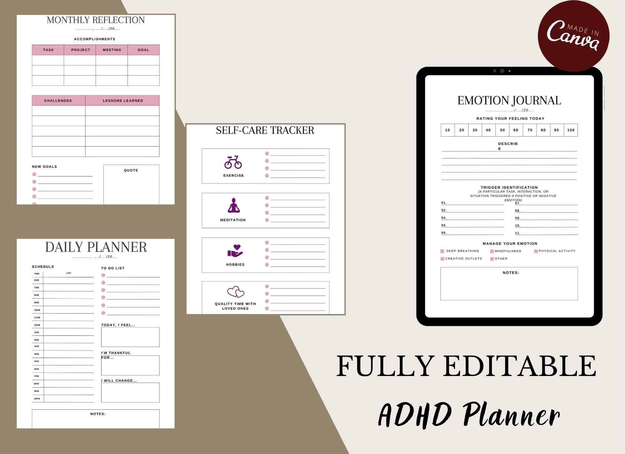 Undated Adhd Planner Monthly Digital Calendar, Customizable Editable ...