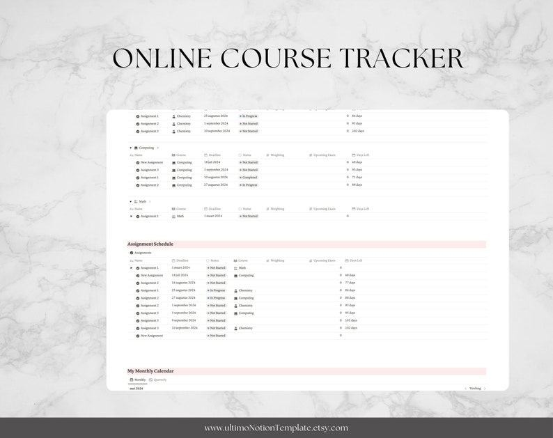 Notion Template Online Course Tracker, Goal Tracker Editable Template ...