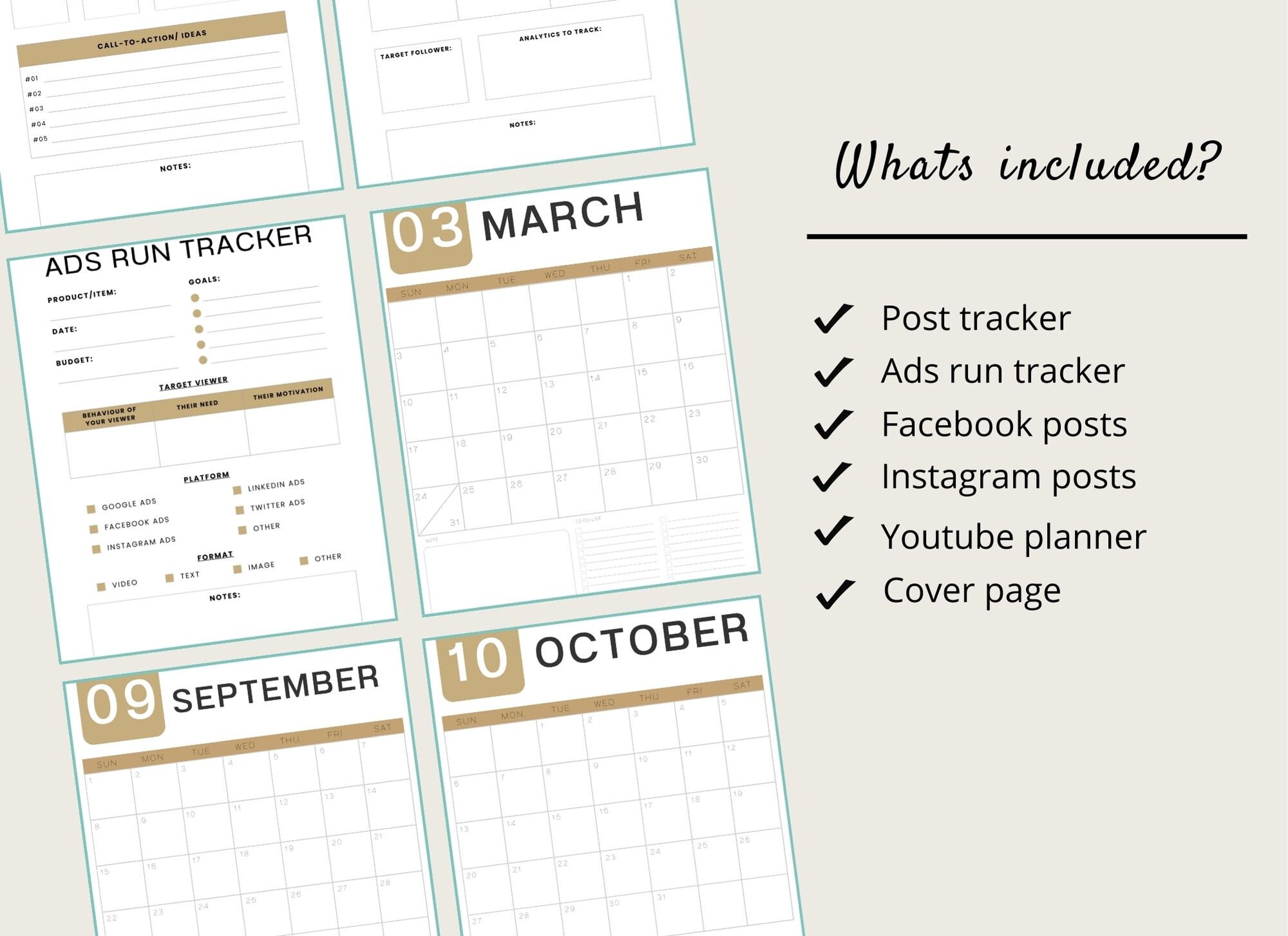 Social Media Planner Printable, Digital Content Calendar for Instagram ...