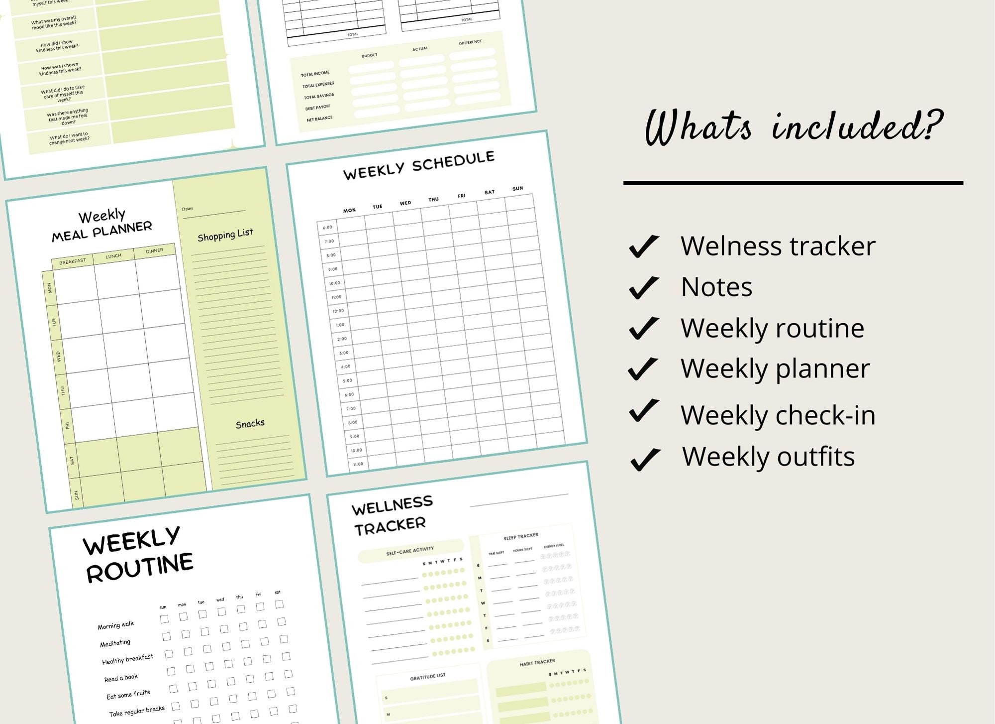 Digital Weekly Planner 2024, Weekly Budget Planner Undated, Week at a ...