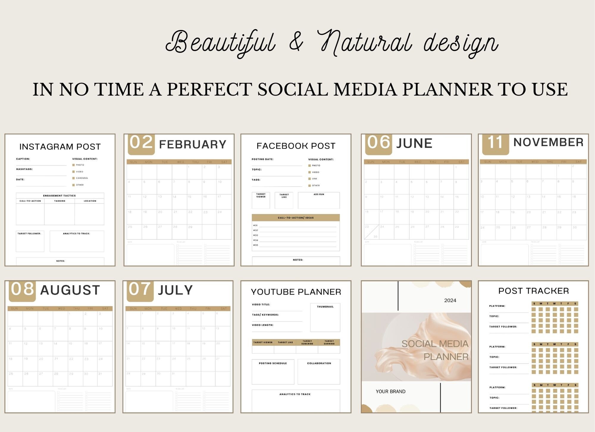 Social Media Planner Printable, Digital Content Calendar for Instagram ...