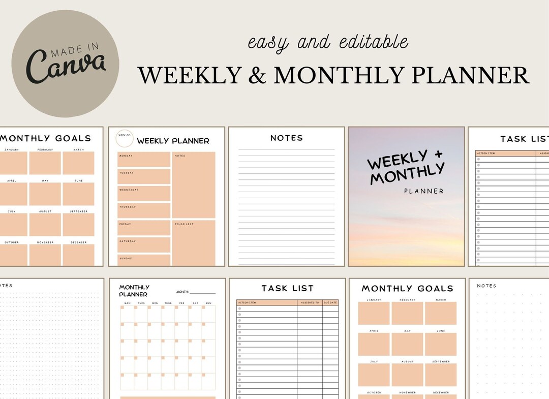 Monthly Planner 2024 Printable, Weekly Calendar and Overview, Week at a ...