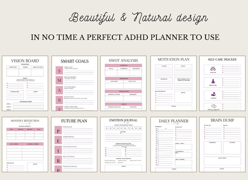 Undated Adhd Planner Monthly Digital Calendar, Customizable Editable ...