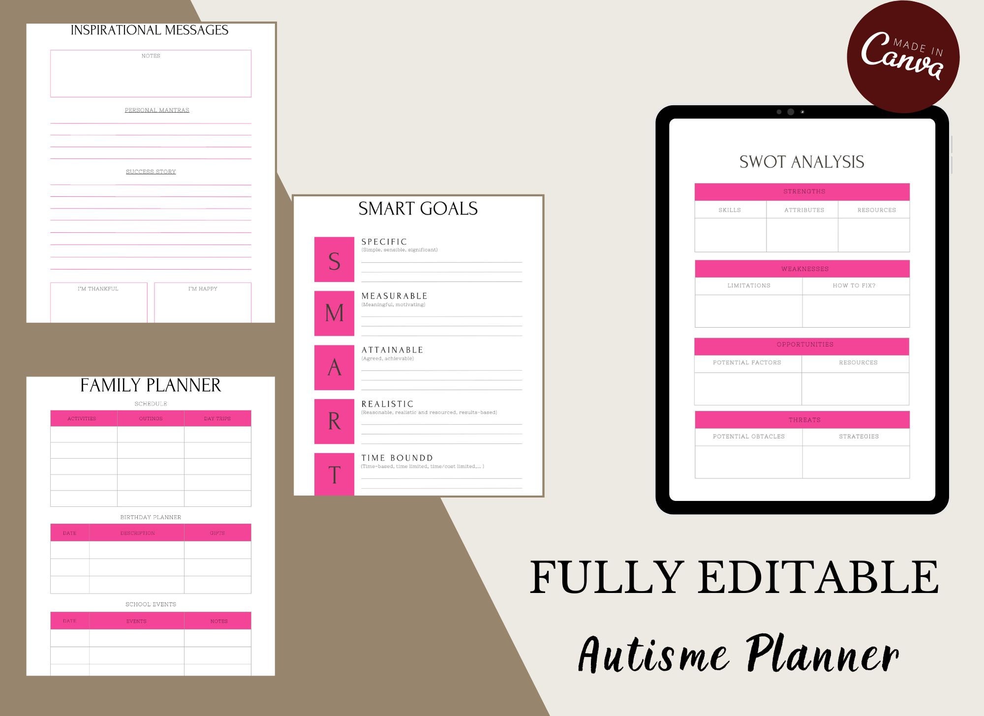 Autism Planner and Workbook, Digital Planner for Self Improvement for ...