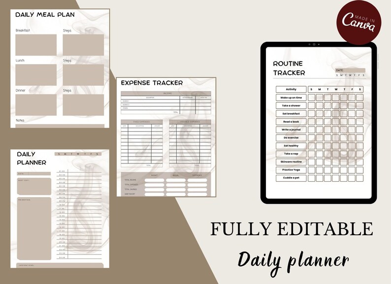 Daily Routine Planner, 24 Hour Schedule, 60 Minute Intervals, Time ...