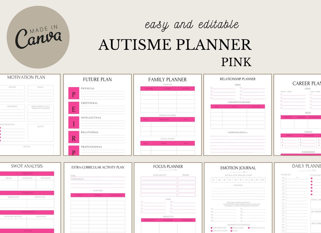 Autism Planner and Workbook, Digital Planner for Self Improvement for ...