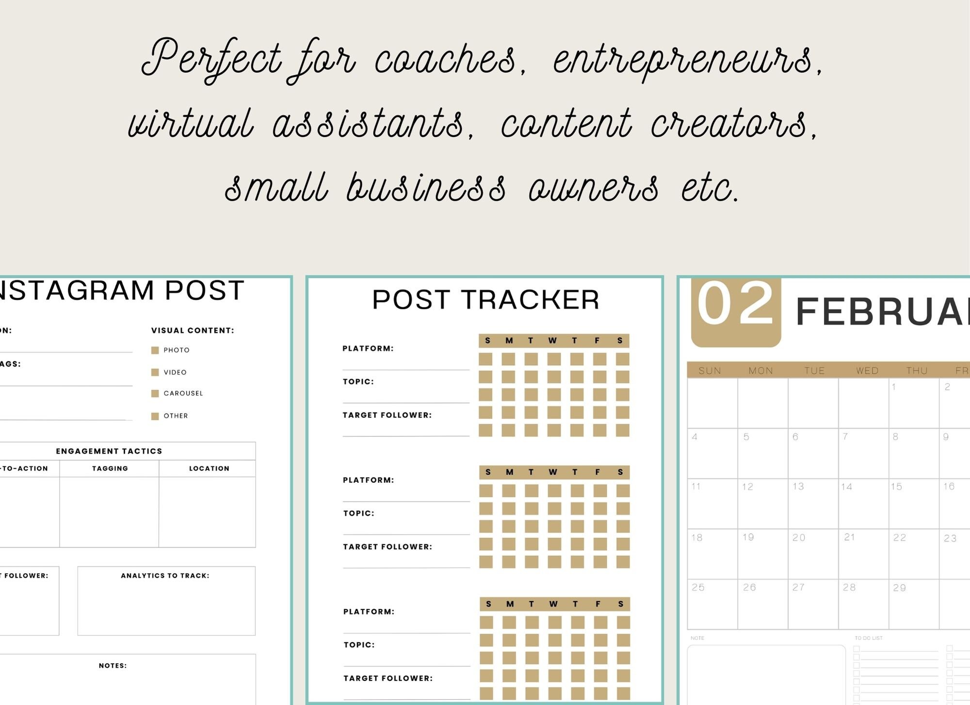 Social Media Planner Printable, Digital Content Calendar for Instagram ...