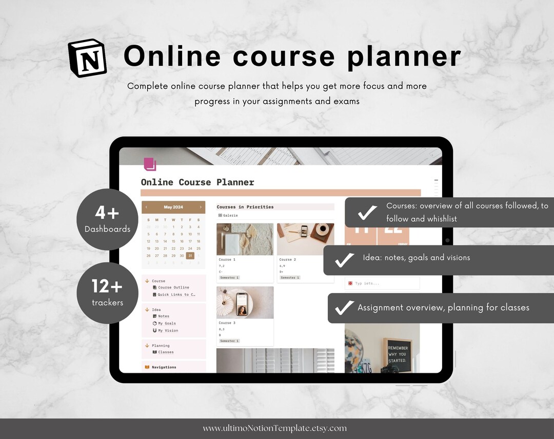 Notion Template Online Course Planner, Notion Dashboard, Online ...