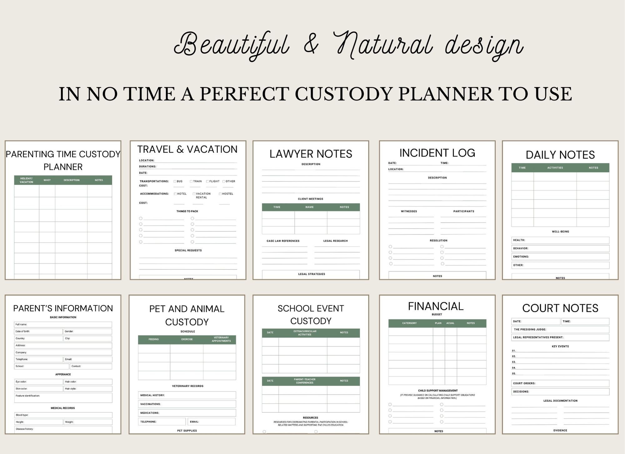 Child Custody Planner, Printable Binder Child Custody, Fillable PDF Co ...