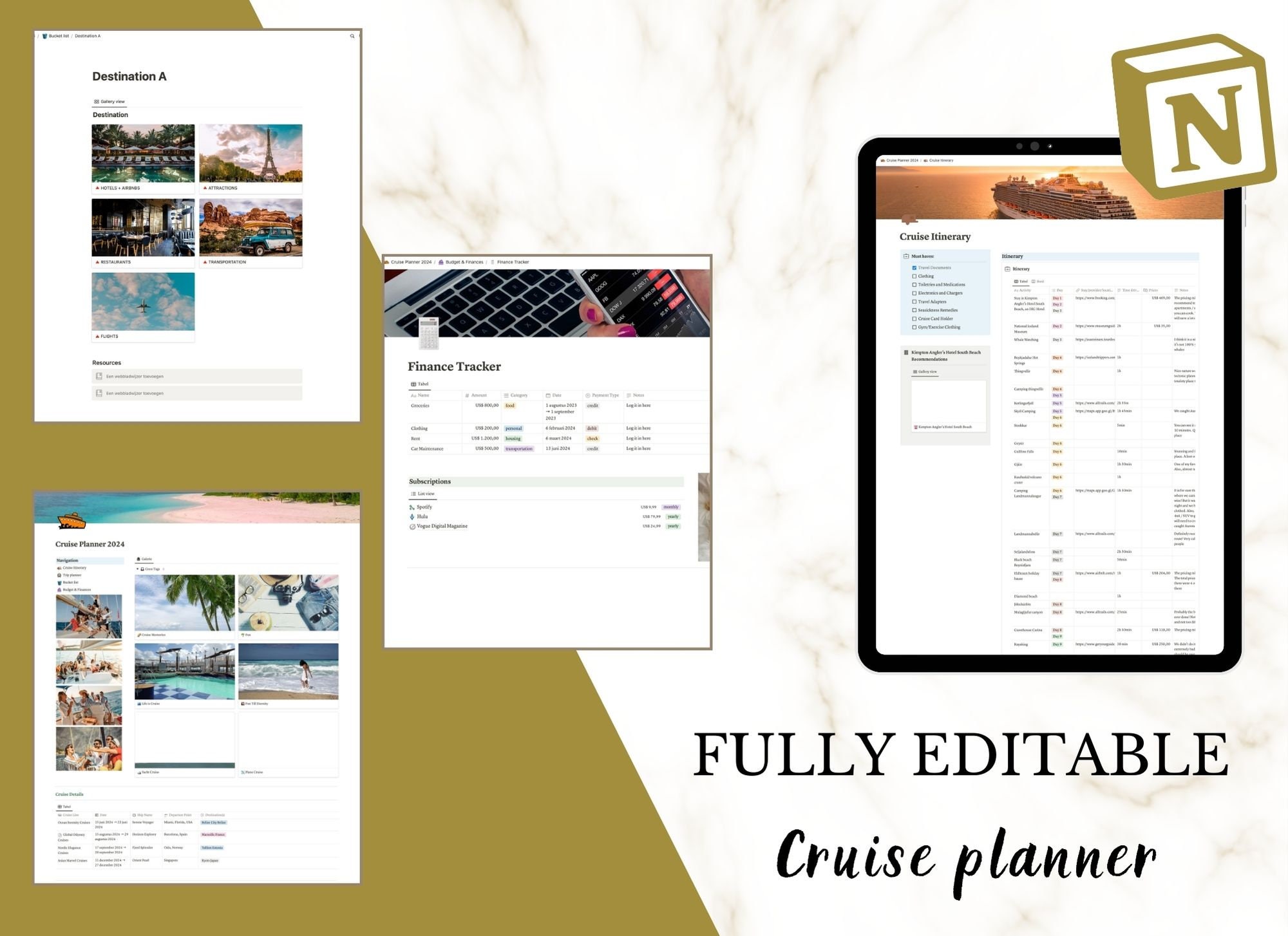 Cruise Planner Notion Template, Destination Planner, Travel Itinerary, Packing List, Holiday ...