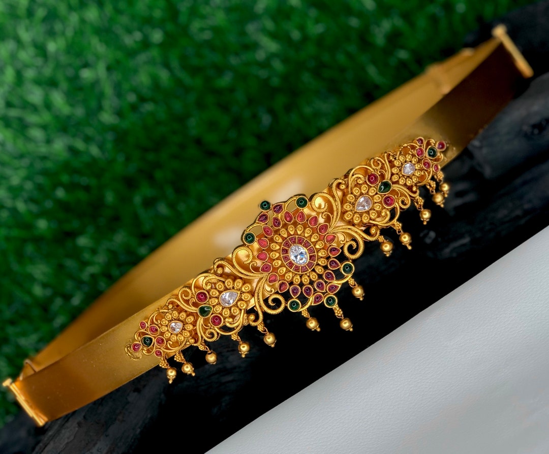 South Indian Hip Chain With Floral Work Embellished With Ruby Stones ...