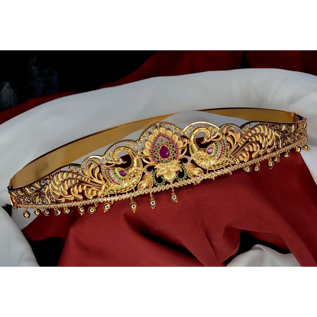 South Indian Matt Finish Hip Chain With Peacock Work Embellished With ...