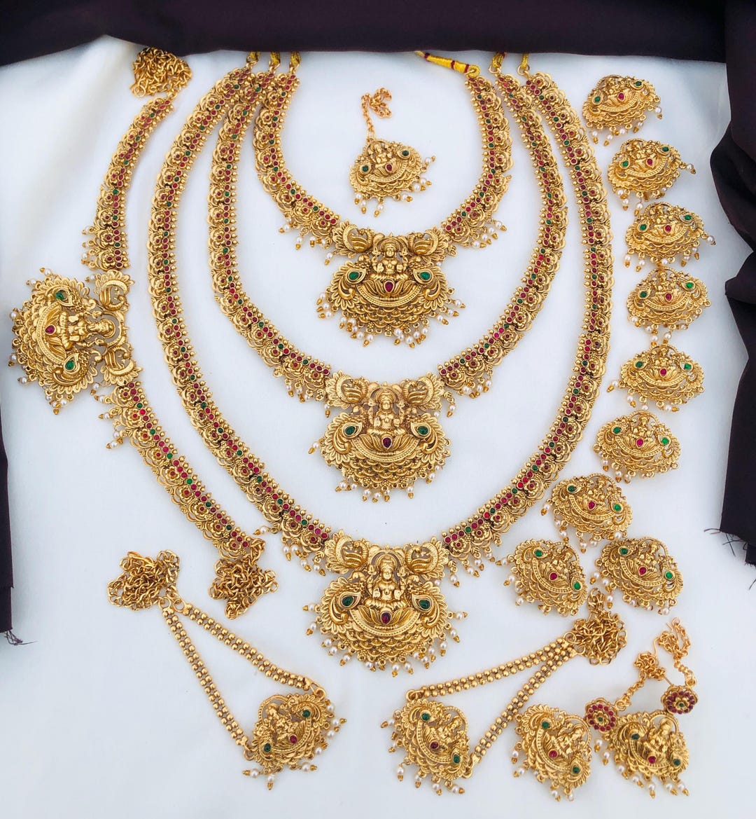 Matt Finish Gold Plated South Indian Bridal Necklace Set With ...