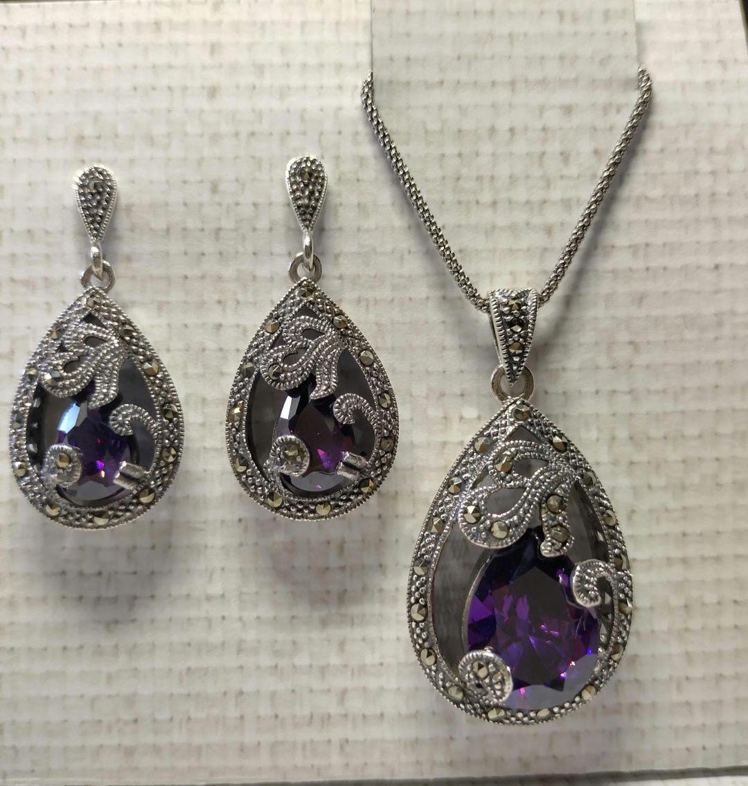 My S Collection 925 Sterling Silver & Marcasite Purple (amethyst Colour ...