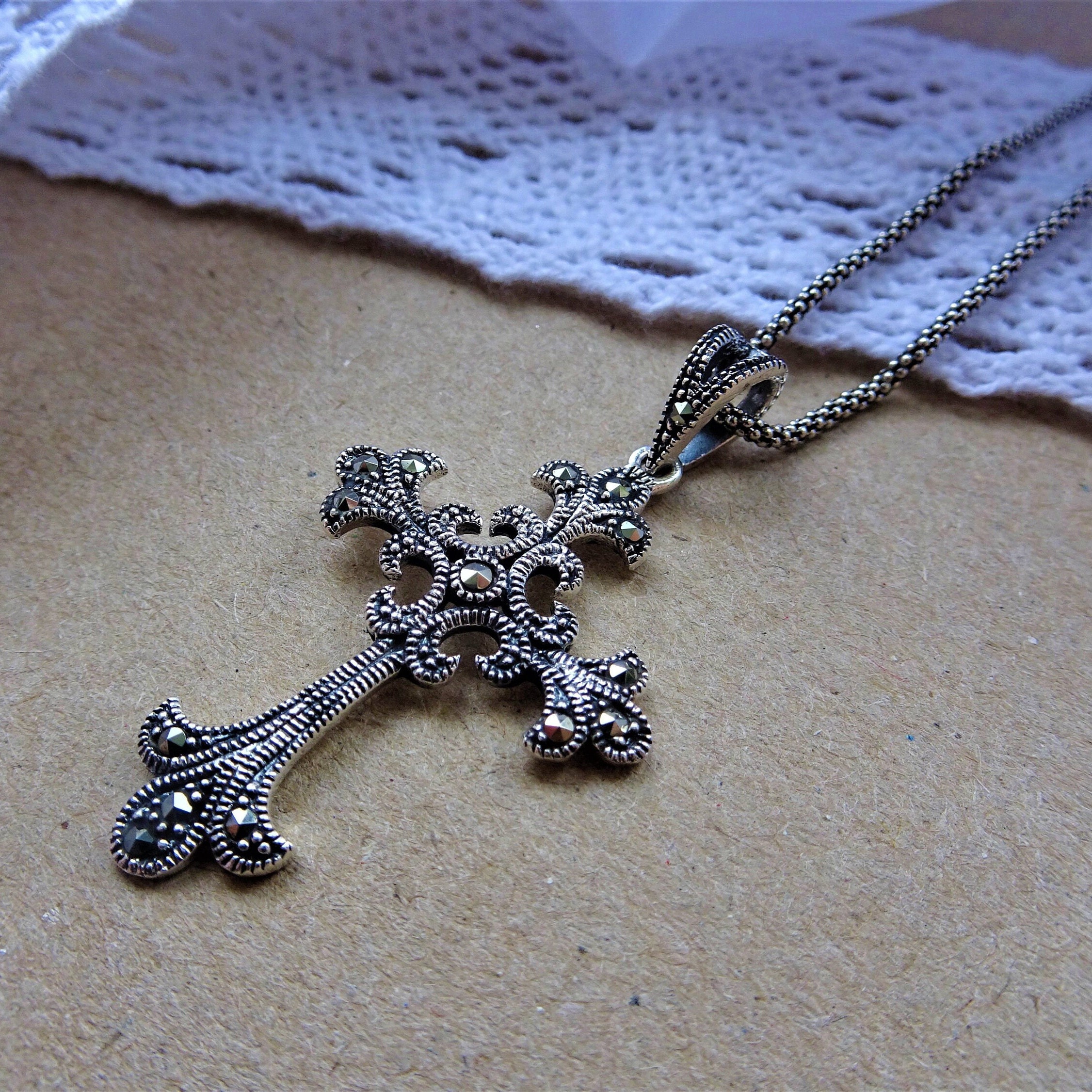 Marcasite Cross - Etsy Marcasite Cross - Etsy