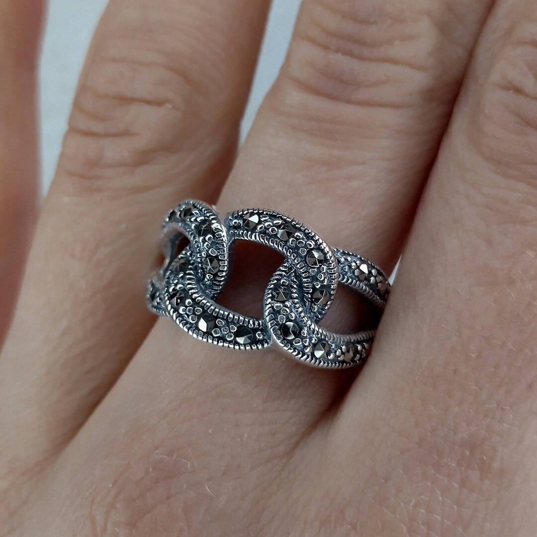 My S Collection 925 Sterling Silver Marcasite Chain RING - Etsy