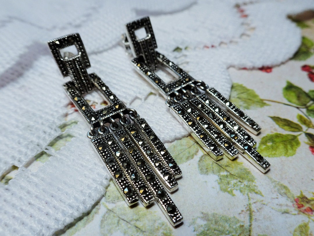 My S Collection 925 Sterling Silver & Marcasite Artdeco Style Long Drop ...