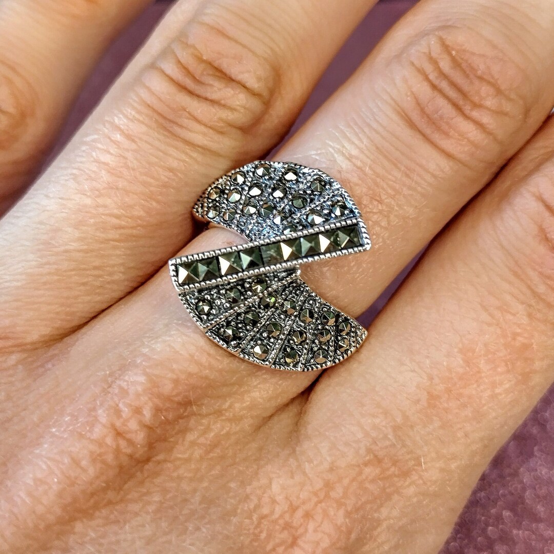 My S Collection 925 Sterling Silver Marcasite Art Deco Style RING - Etsy