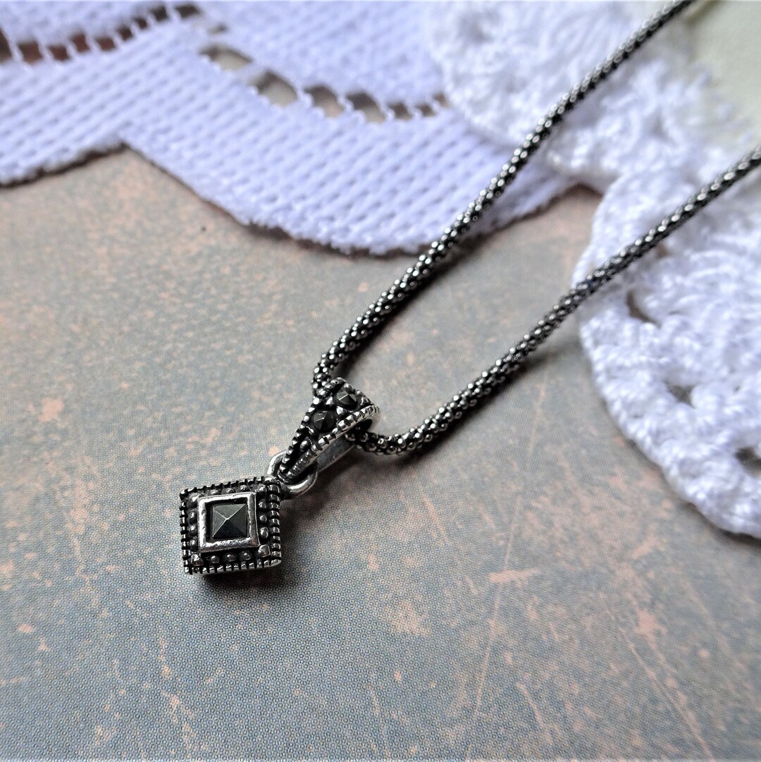 My S Collection 925 Sterling Silver & Marcasite Small Square Pendant ...