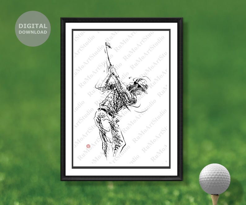 Golf Line Artgolfer Digital Wall Artmale Golf Sketch & Drawinggolf ...