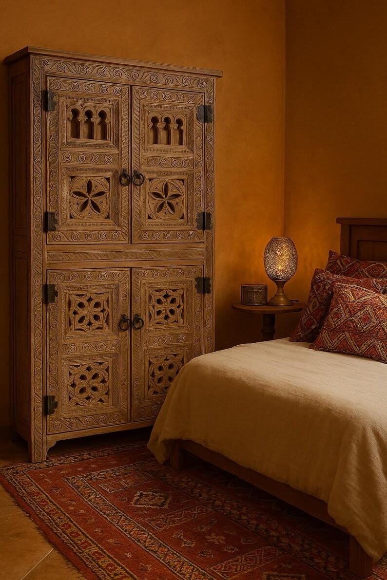 Hand-carved Moroccan Wood Cabinet,authentic Berber Design,rustic Boho ...