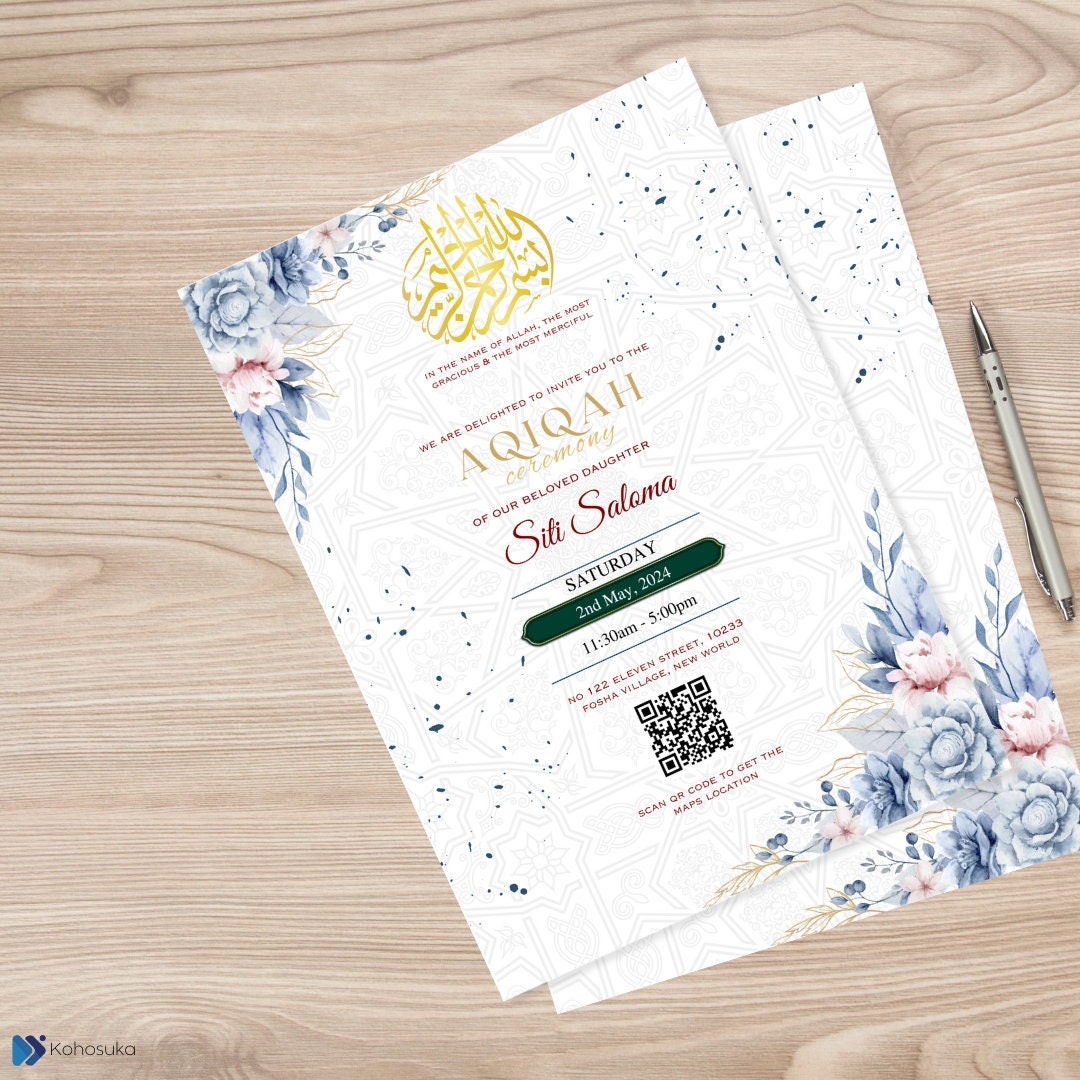 Flower Aqiqah Ceremony Editable Canva Template - Etsy