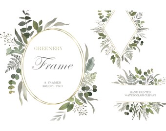 Ivy and Sage Greenery Geometric Frames, Watercolor Greenery Frame ...
