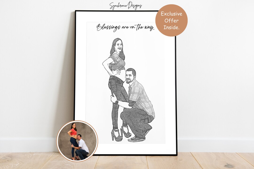 Expecting Mother Sketch, Custom Pregnancy Portrait Sketch, Pregnancy ...