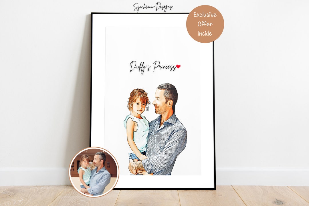 Custom Dad & Daughter Portrait, Fathers Day Gift, Custom Gift for Papa ...
