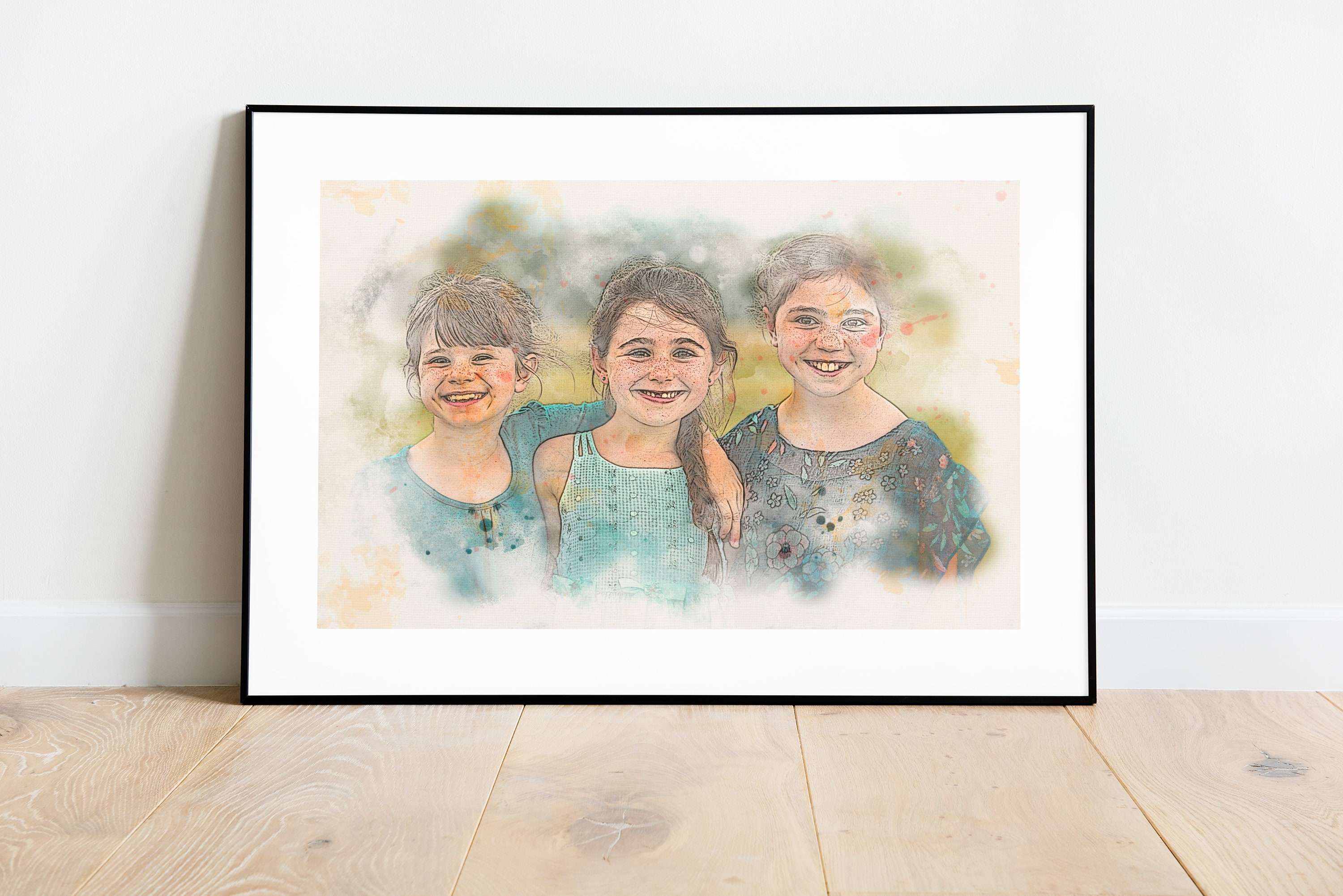 Best Friends Portrait, Kids Watercolor Portrait, Custom Watercolor Kids ...