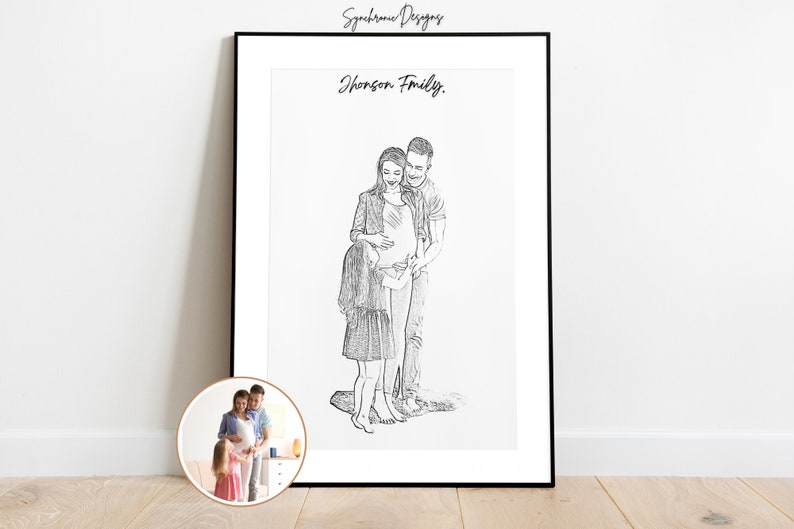 Custom Expecting Mother Portrait Sketch Maternity Sketch - Etsy