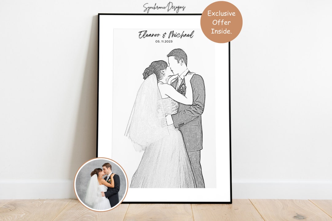 Wedding Sketch From Photo, Faceless Pencil Wedding Sketch, Custom ...