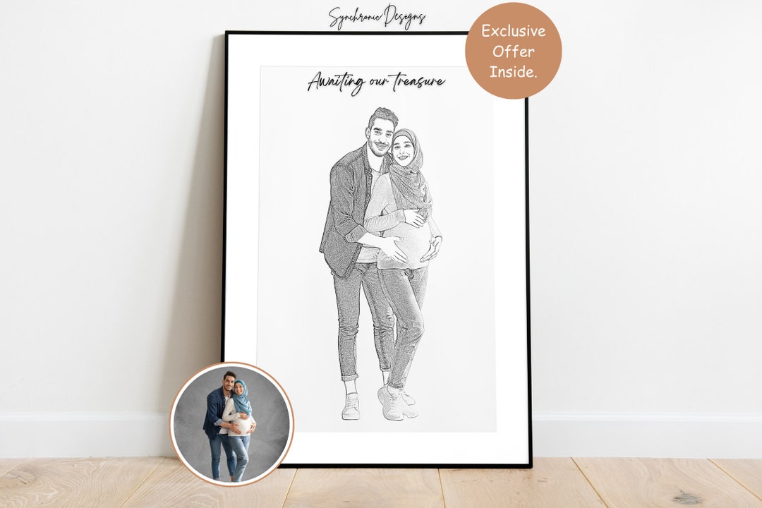 Custom Expecting Mother Portrait Sketch Maternity Sketch - Etsy