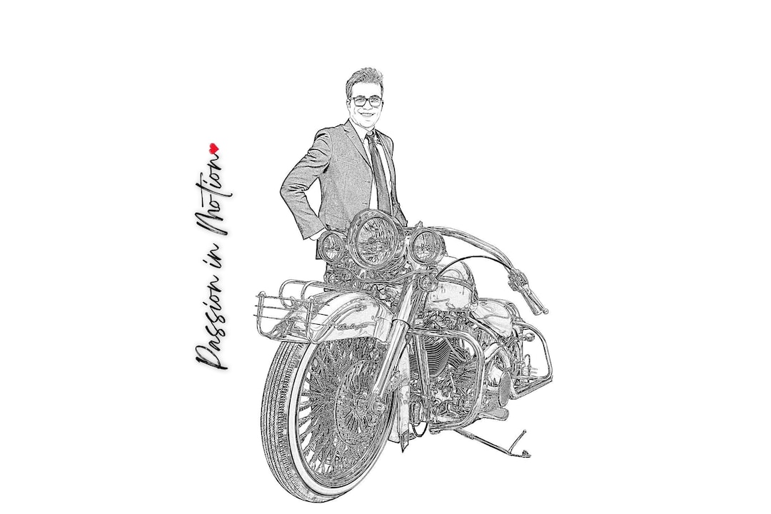 Custom Bike Rider Portrait Sketch, Motorcycle Rider Pencil Sketch ...