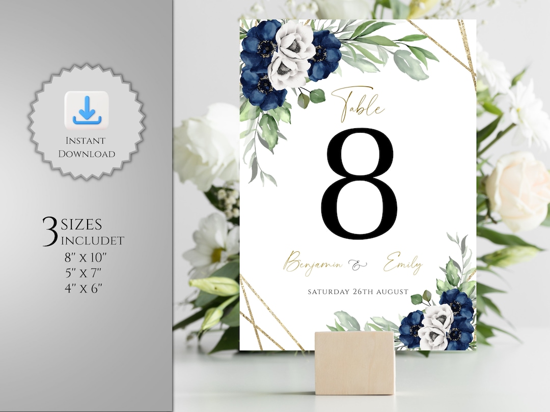 SERAPHIC Table Numbers Template, Reception Table Number, Blue Navy ...