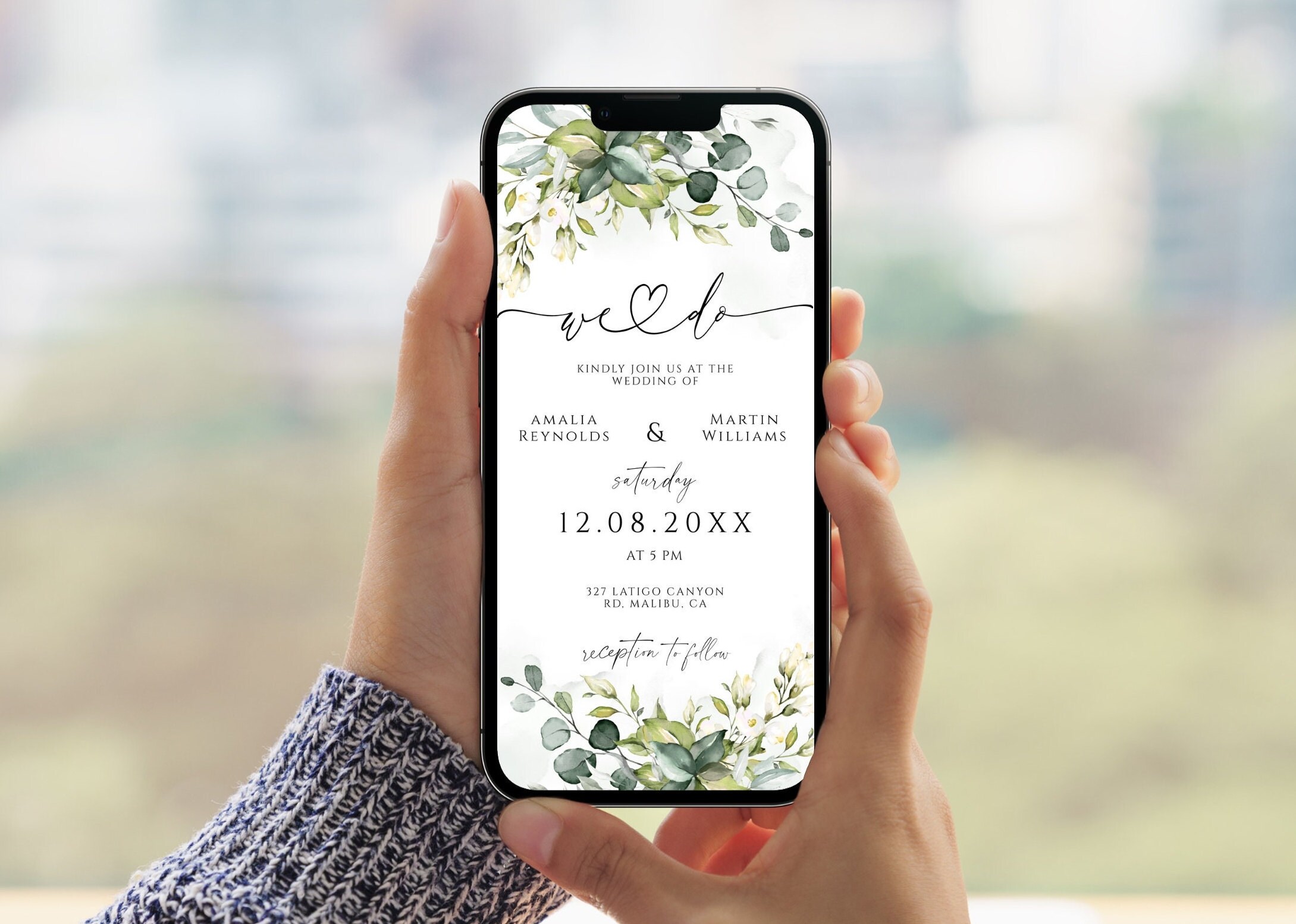 Wedding Invitation Set Template, Greenery Printable Wedding Invitation Set, Editable Eucalyptus ...