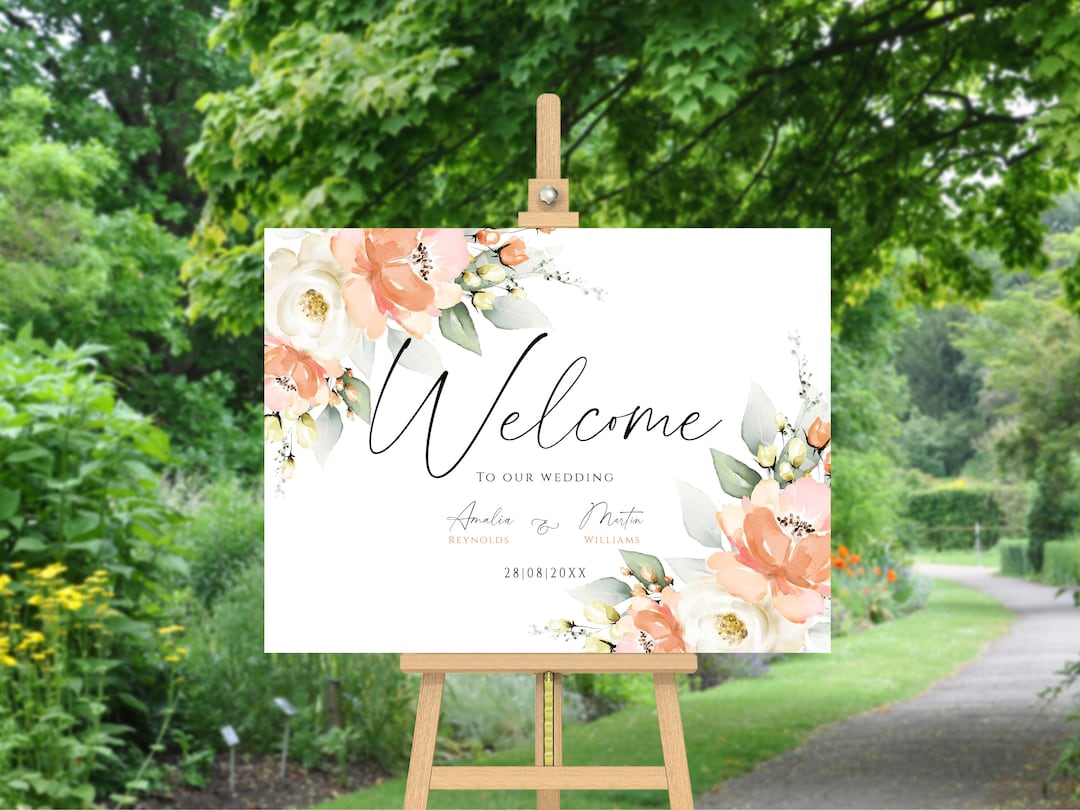 PEACH Elegance, Wedding Welcome Sign Template, Peach Welcome Sign ...