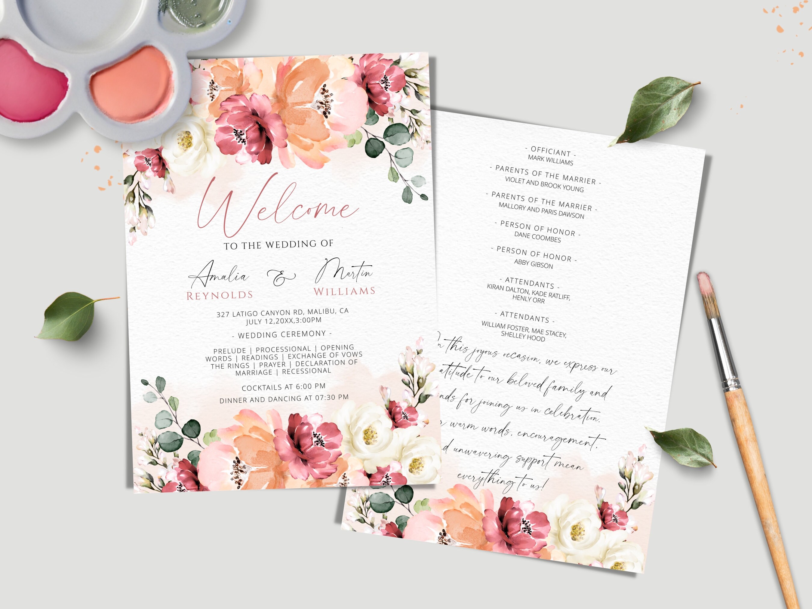 Wedding Program Template, Peach Fuzz Wedding Program, DIY Editable ...