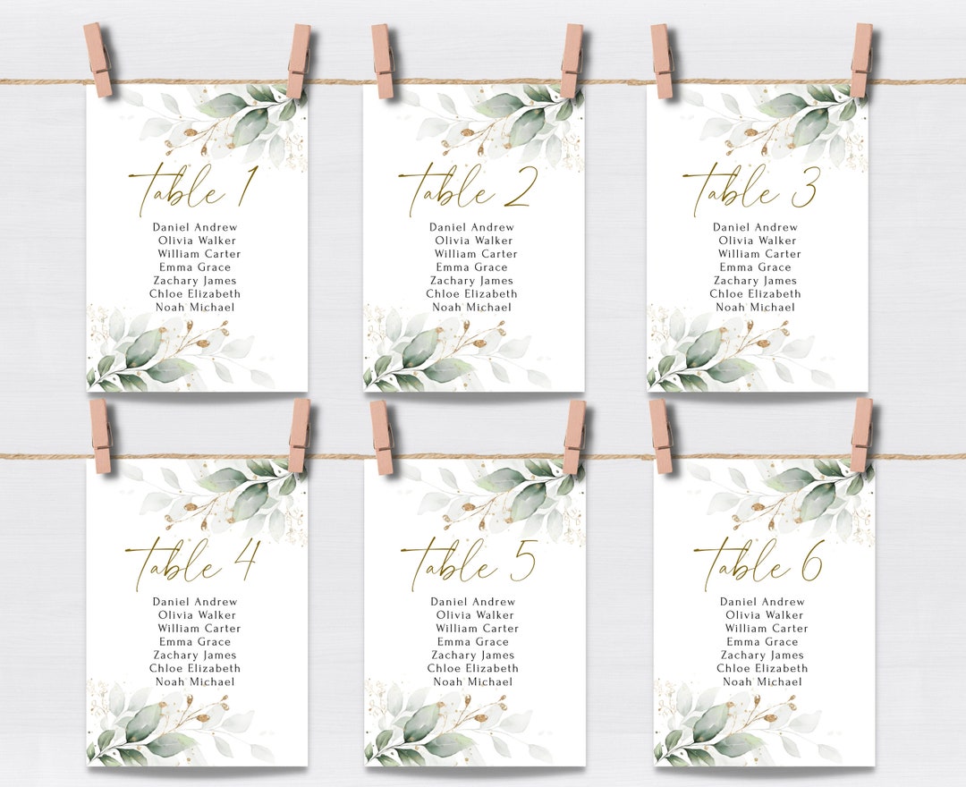 GLEAM Seating Chart Template, Greenery Wedding Seating Chart Sign, Editable & Printable Hanging ...