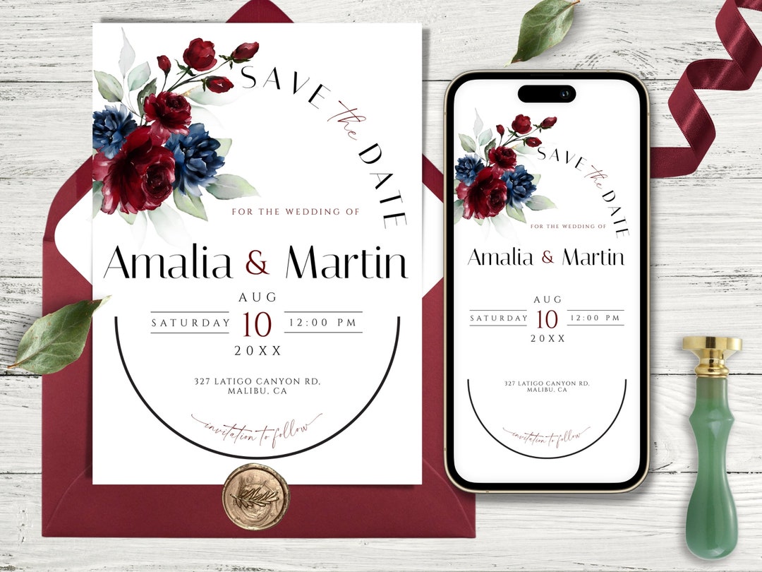Modern Wedding Save the Date Template, for Phone and Print, Red ...