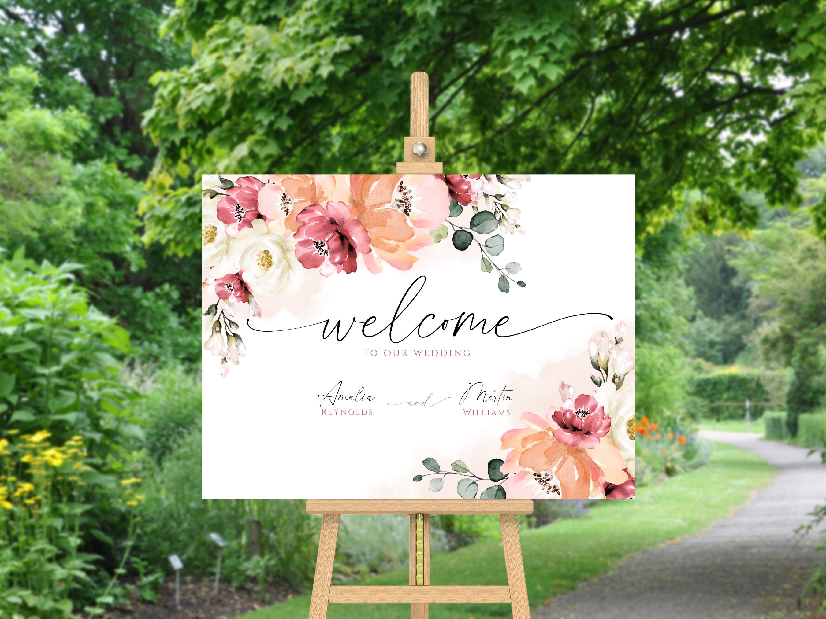 Peach Floral Wedding Welcome Sign Template (DIY Printable) - Etsy