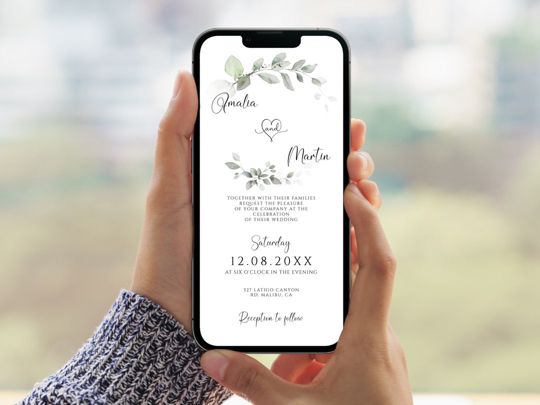 Electronic Wedding Invitation Template, Simple and Elegant Greenery ...