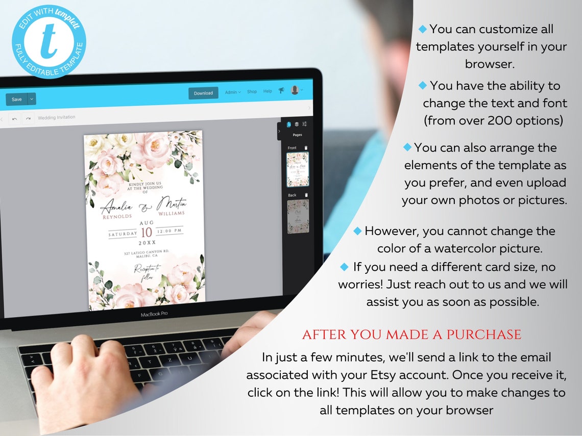 Soft Pink Electronic Wedding Invitation Template, Smartphone Editable ...