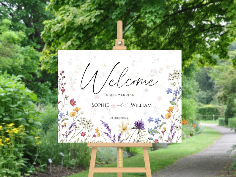 Wildflowers Wedding Welcome Sign Template: Editable DIY Poster (instant ...