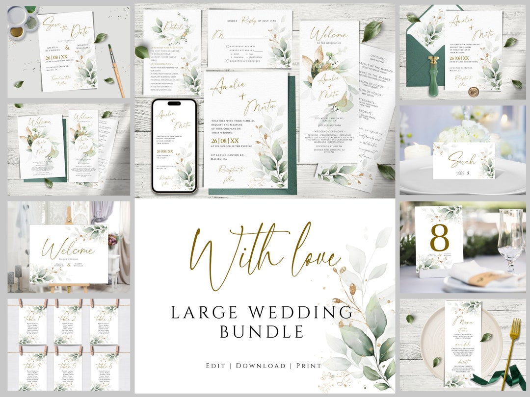 Wedding Invitation MEGA Bundle Template, Greenery Wedding Invites Mega ...