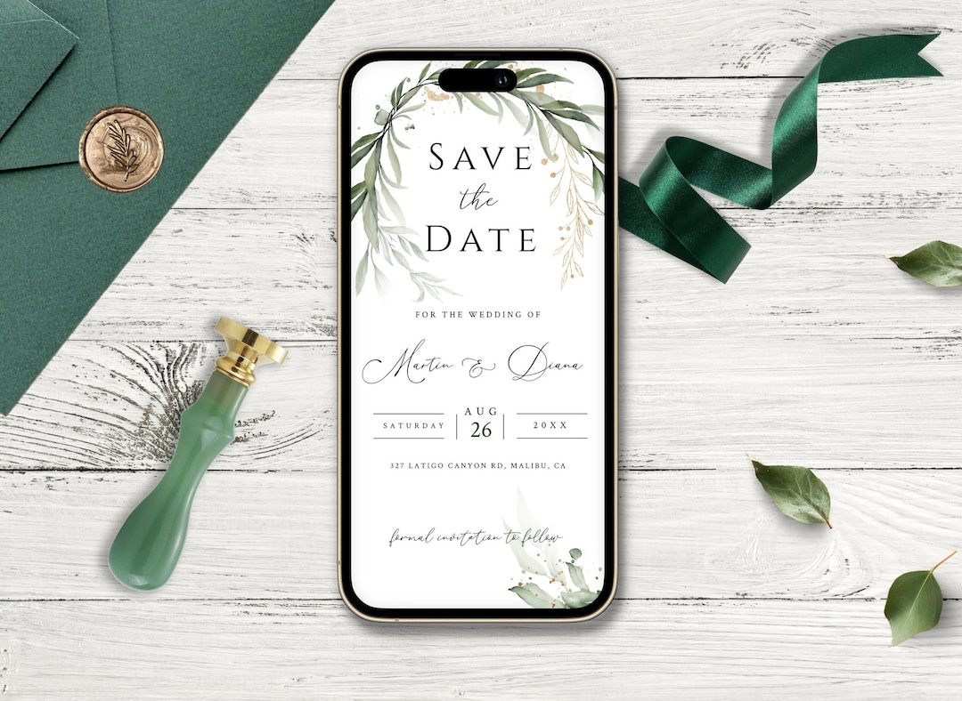 GREENERY Electronic Save the Date, We Do Smartphone Evite, Digital ...