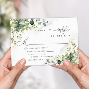 Wedding Invitation Set Template, Greenery Printable Wedding Invitation Set, Editable Eucalyptus ...