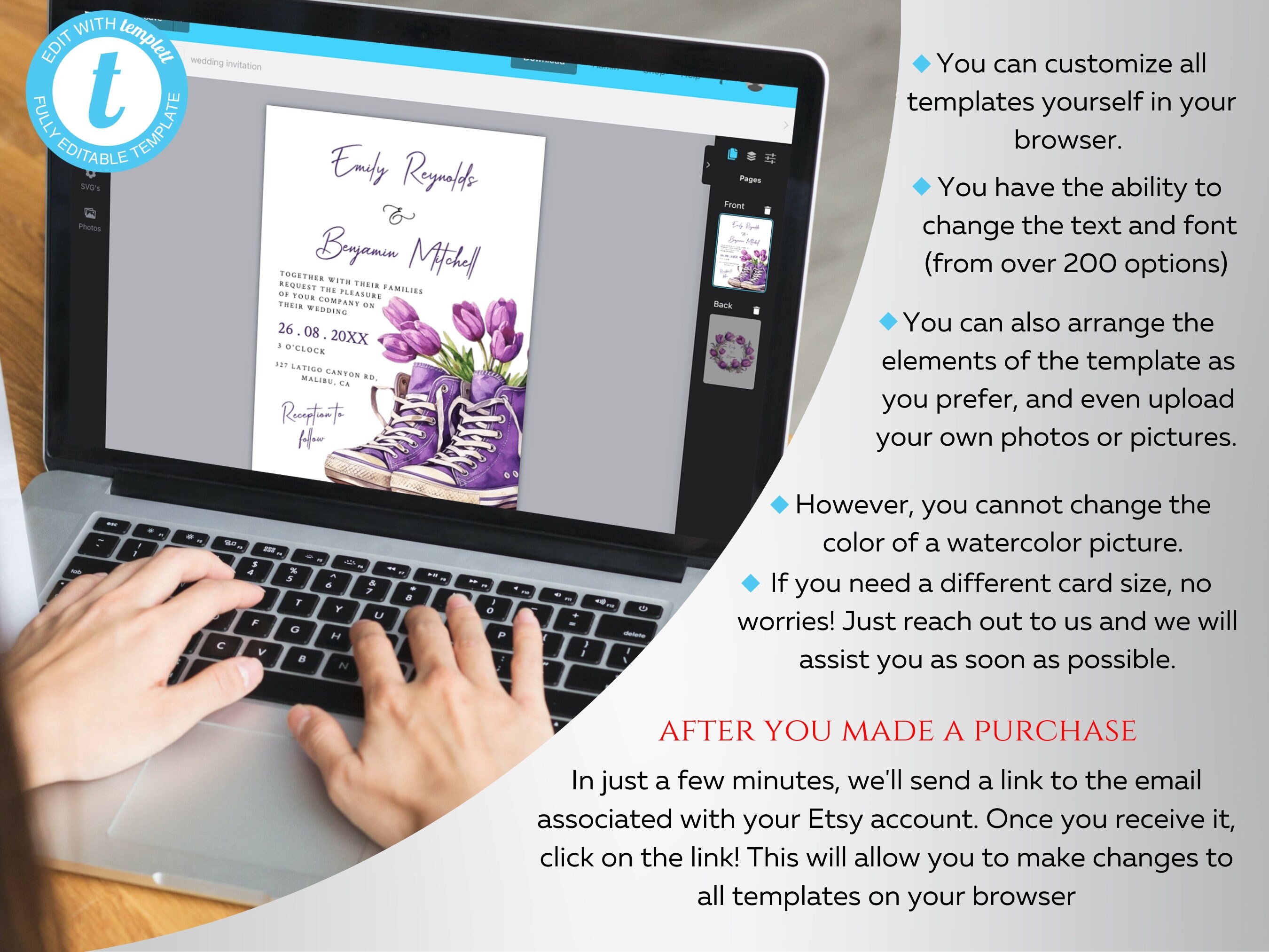 Tulipaura Electronic Wedding Invitation Template Purple - Etsy