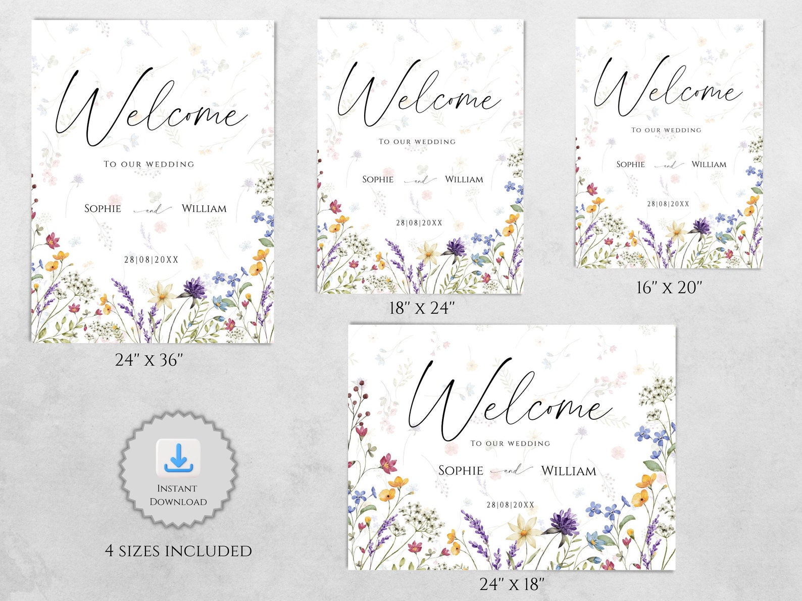 Wildflowers Wedding Welcome Sign Template, Editable, and Printable ...